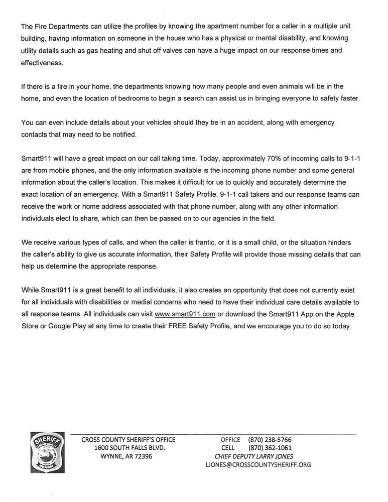 Smart911 (10/06/2025) - Press Releases - Cross County Sheriff AR